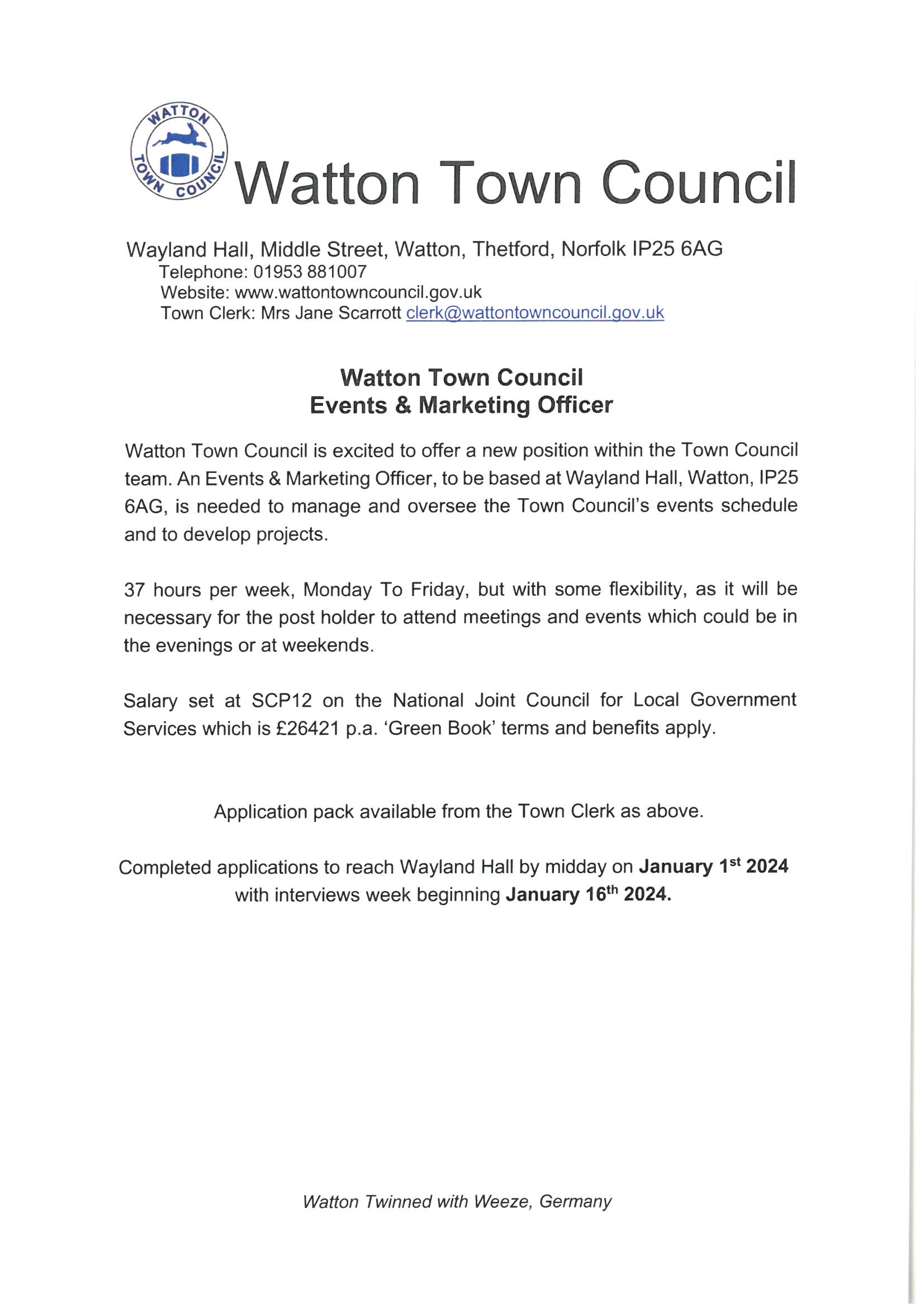 Welcome to Watton Town Council